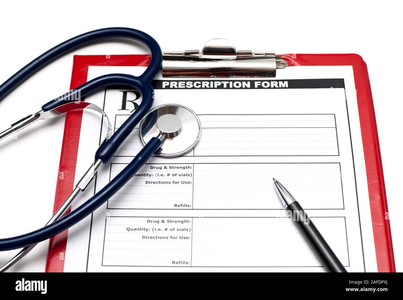 Blank prescription form on clipboard with stethoscope and pen Stock ...