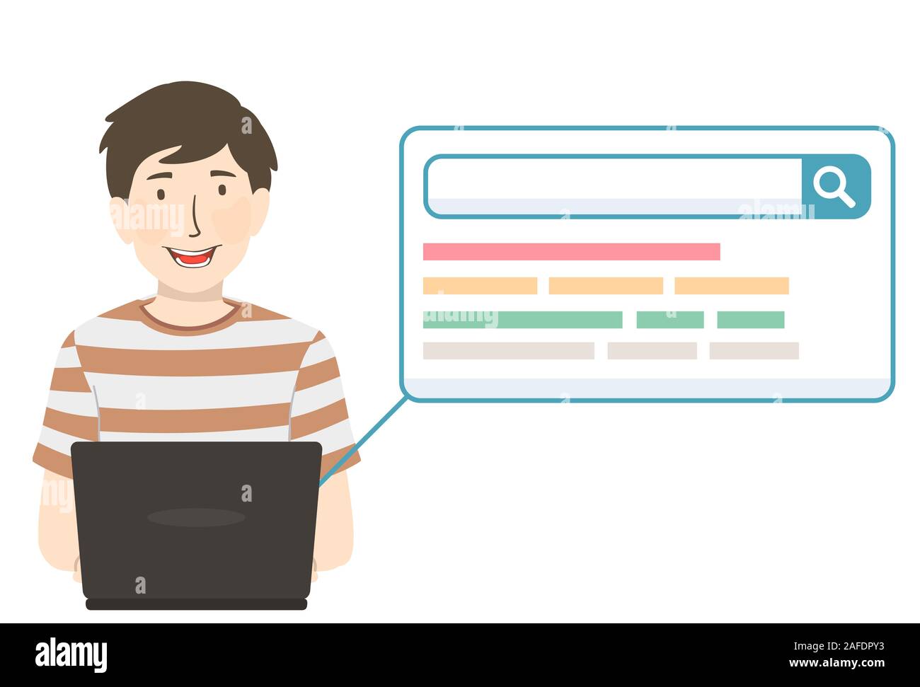 Illustration of a Guy Using a Laptop for Searching Stock Photo - Alamy