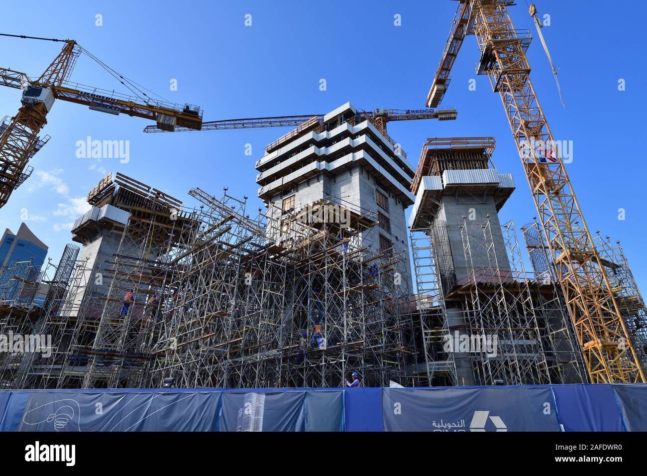 Doha, Qatar - Nov 29. 2019. Skyscraper construction site in the city ...