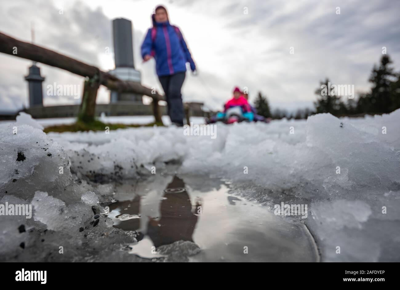 Schmitten, Germany. 15th Dec, 2019. A woman pulls a sleigh with two ...