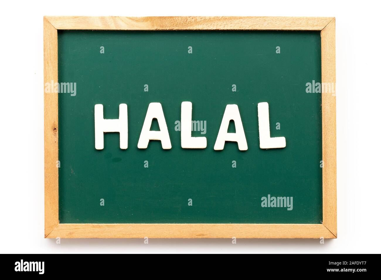 Letter in word halal on blackboard in white background Stock Photo - Alamy