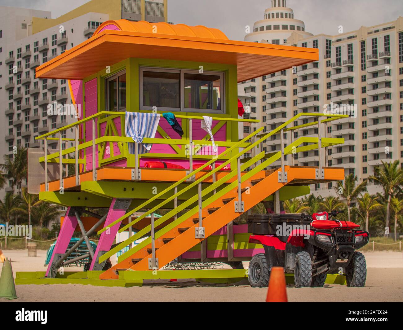 Orange Lifeguard Tower in South Beach, Miami Beach, Florida Stock Photo ...