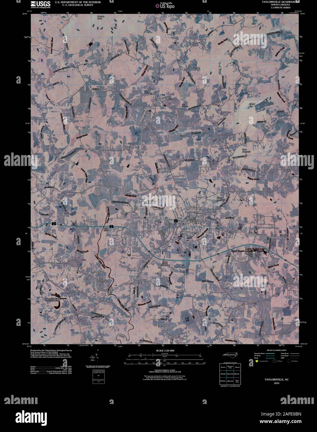 USGS TOPO Map North Carolina NC Taylorsville 20100830 TM Inverted ...
