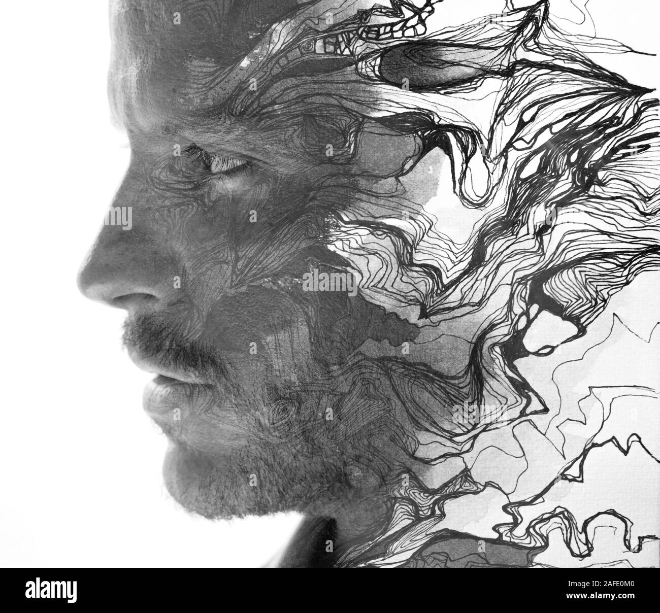 Paintography. Double exposure of an attractive male model combined with ...