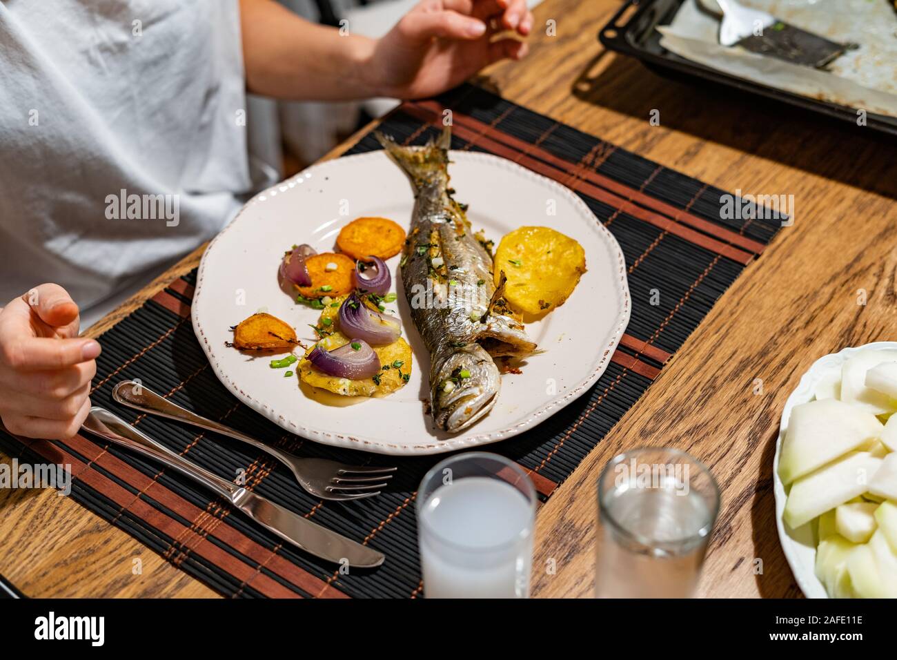 Turkish Bluefish with Raki / Lufer Fish. Traditional Seafood Stock ...