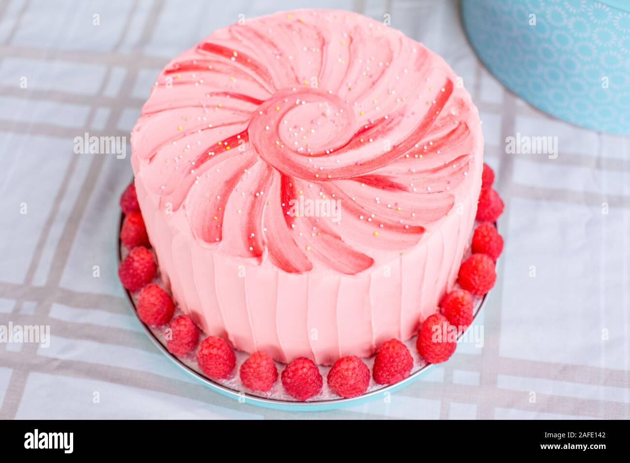Raspberry layered cake Stock Photo - Alamy