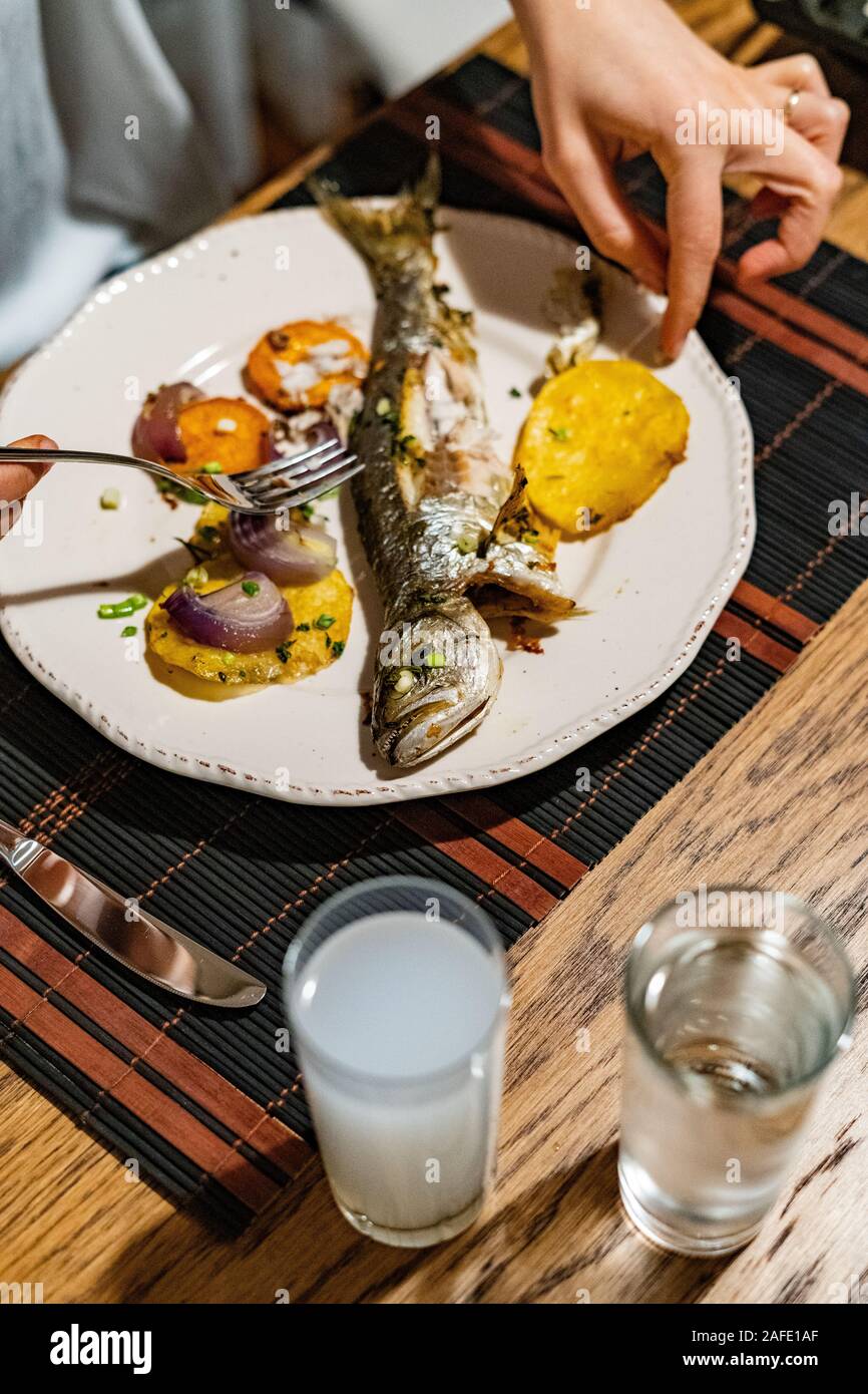 Turkish Bluefish with Raki / Lufer Fish. Traditional Seafood Stock ...