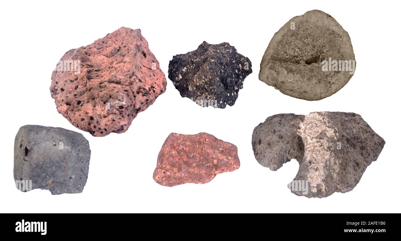 Six basalt rocks isolated on white background Stock Photo - Alamy