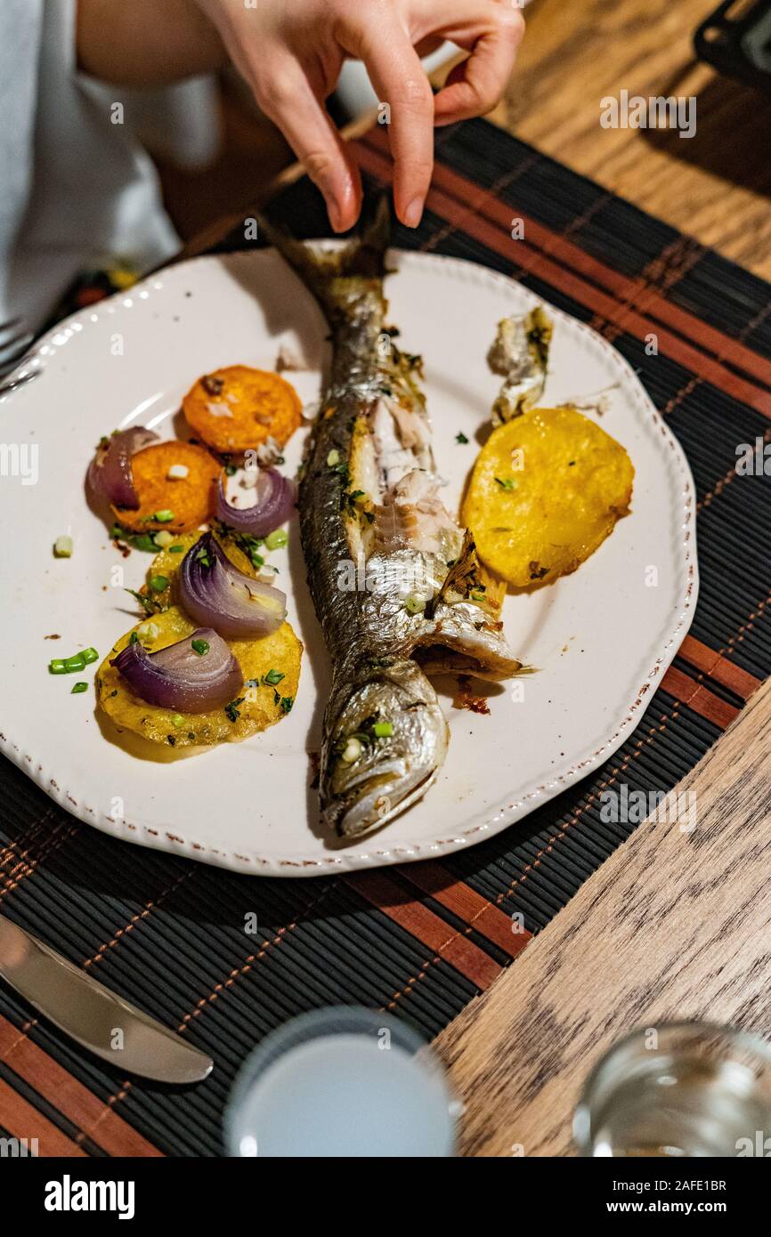 Turkish Bluefish with Raki / Lufer Fish. Traditional Seafood Stock ...