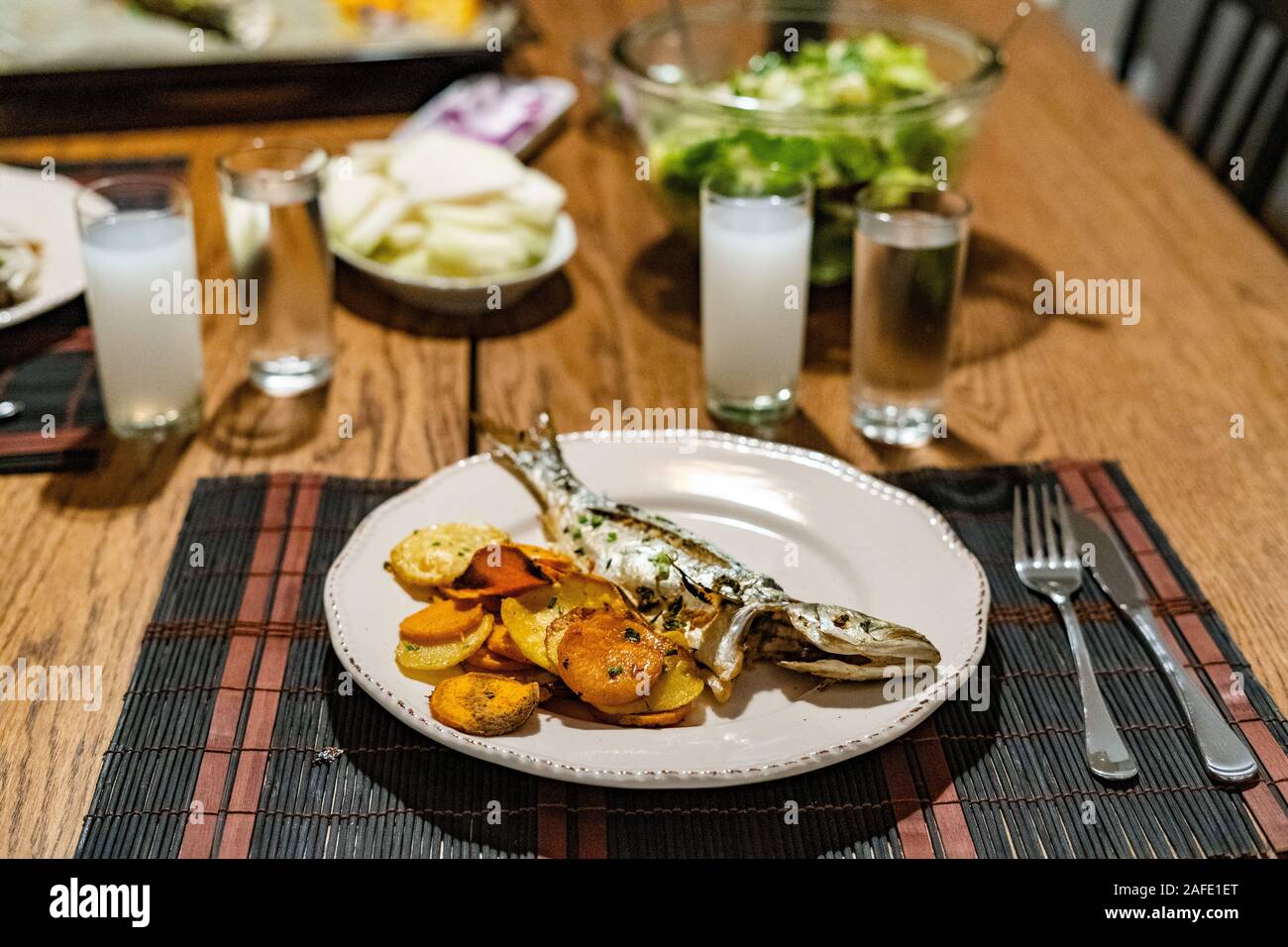 Turkish Bluefish with Raki / Lufer Fish. Traditional Seafood Stock ...