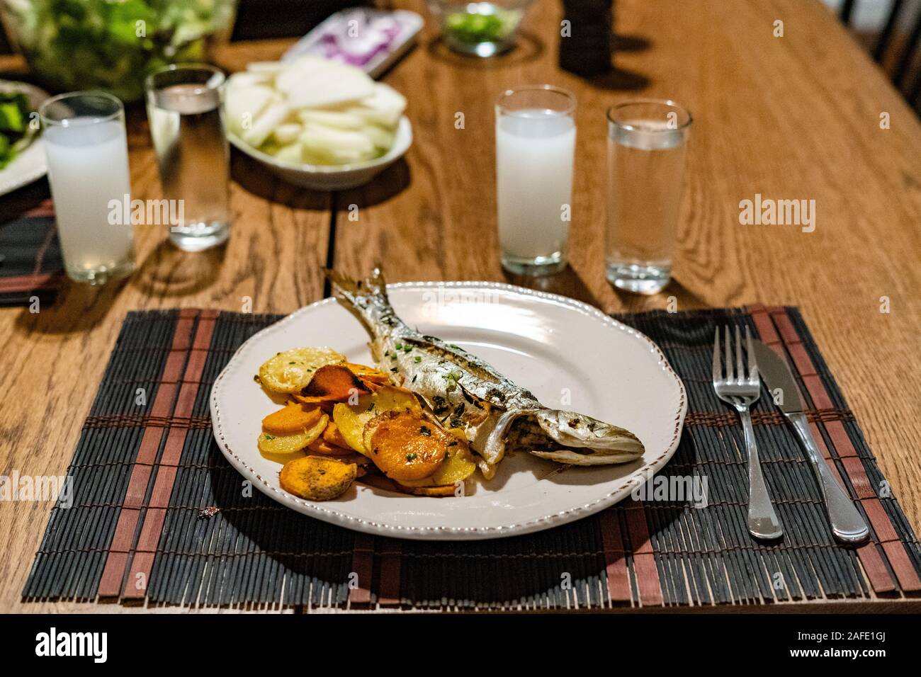 Turkish Bluefish with Raki / Lufer Fish. Traditional Seafood Stock ...