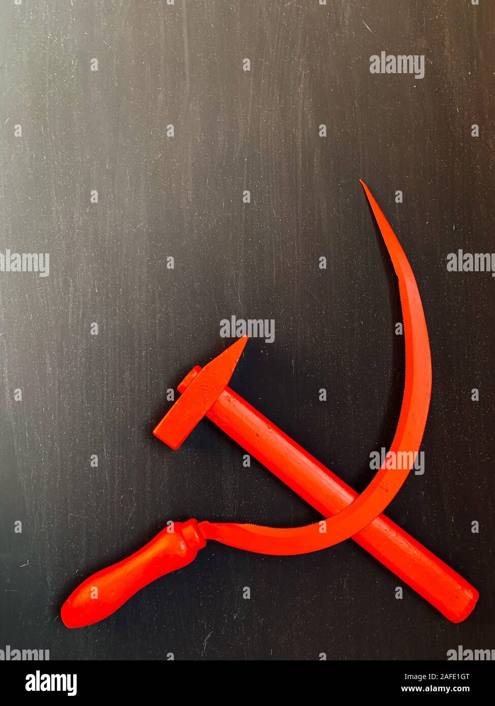 red sickle and hammer Soviet Union symbol of Russia history Stock Photo ...