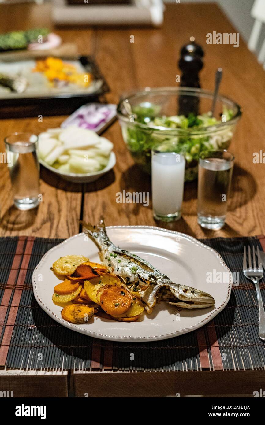 Turkish Bluefish with Raki / Lufer Fish. Traditional Seafood Stock ...