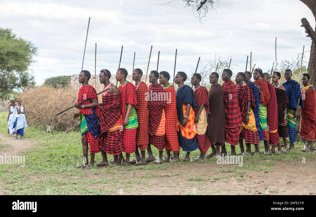 Same, Tanzania, 5th June, 2019: maasai warriors arriving from a ...
