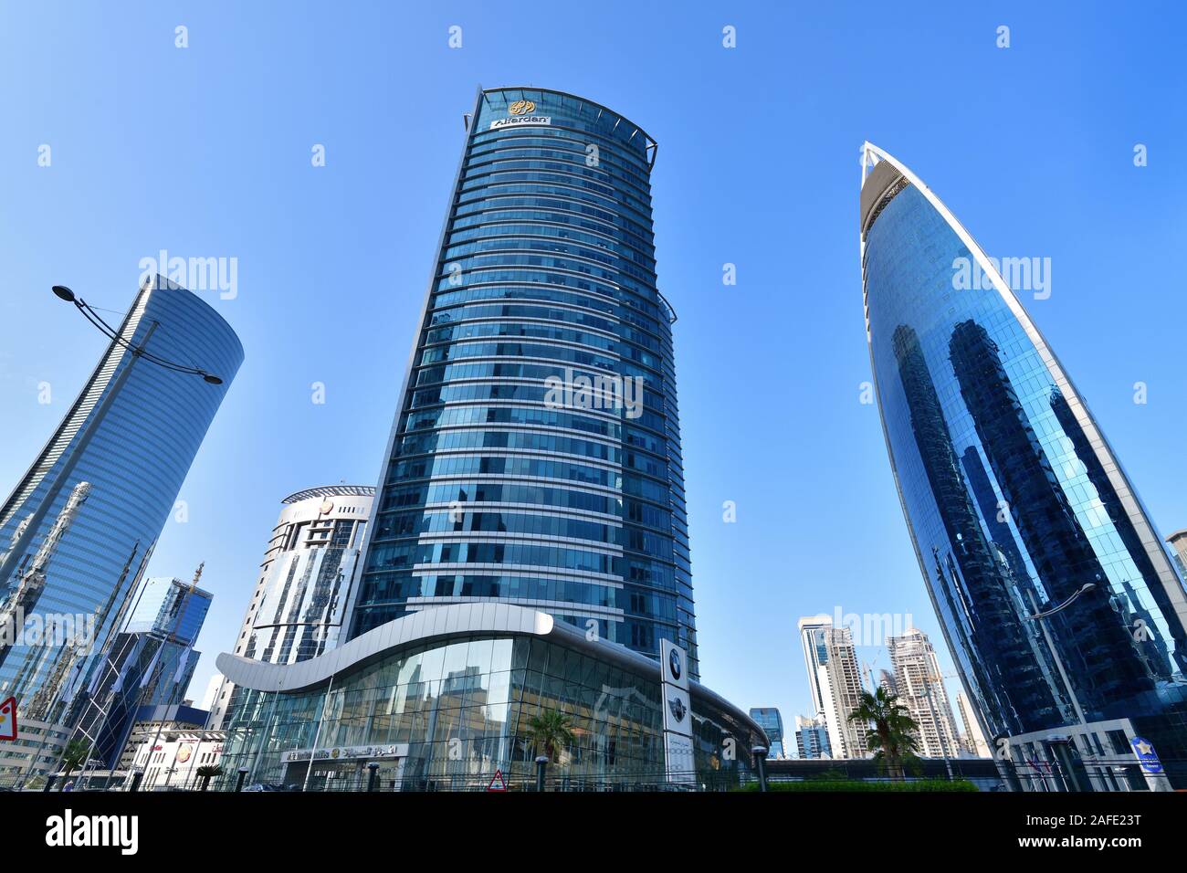 Doha, Qatar - Nov 24. 2019. Alfardan Office Tower WORK and Woqod Tower ...