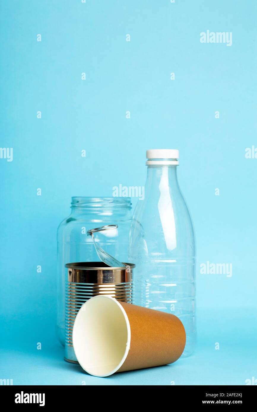 Recycling of plastic, metal, plastic and paper. Environmental pollution ...