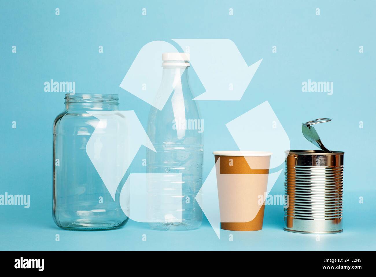 Recycling of plastic, metal, plastic and paper. Environmental pollution ...
