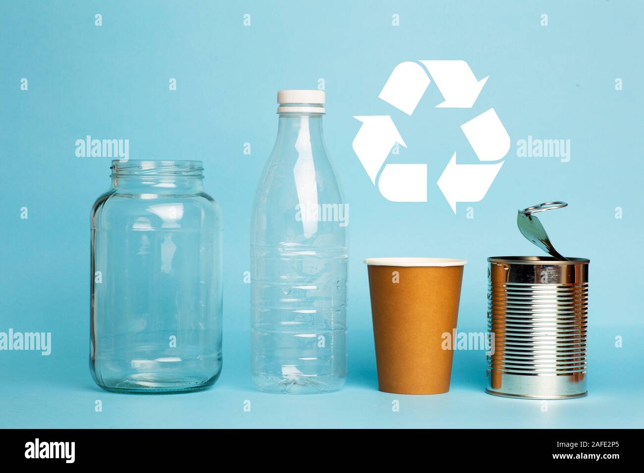 Recycling of plastic, metal, plastic and paper. Environmental pollution ...