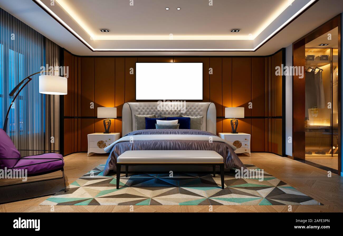 3d render modern luxury hotel suite and bedroom Stock Photo - Alamy