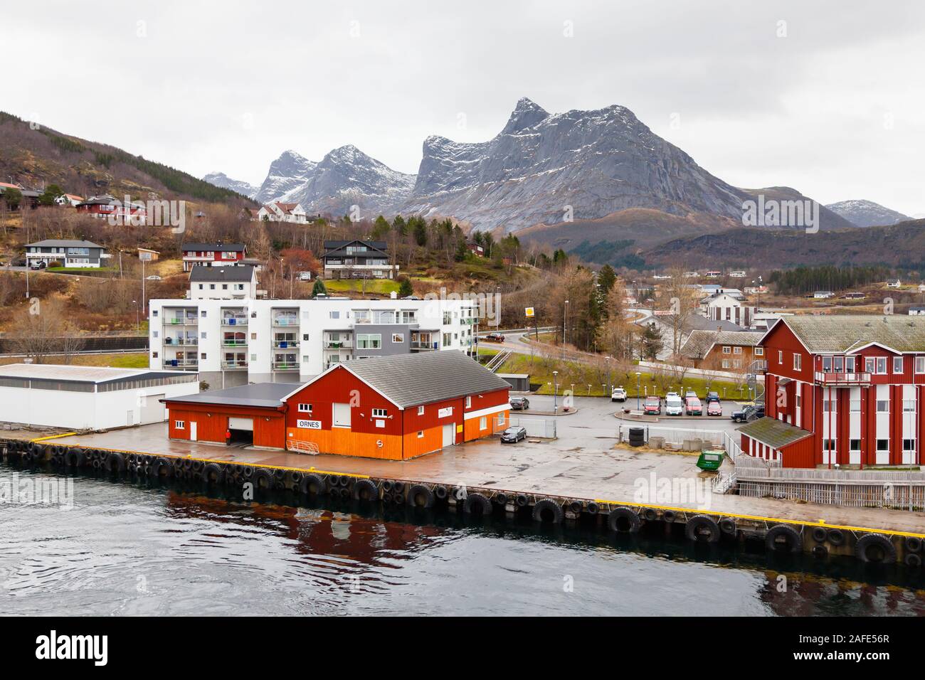 The Ornes waterfront in Norway. Ornes is a village in the county of ...