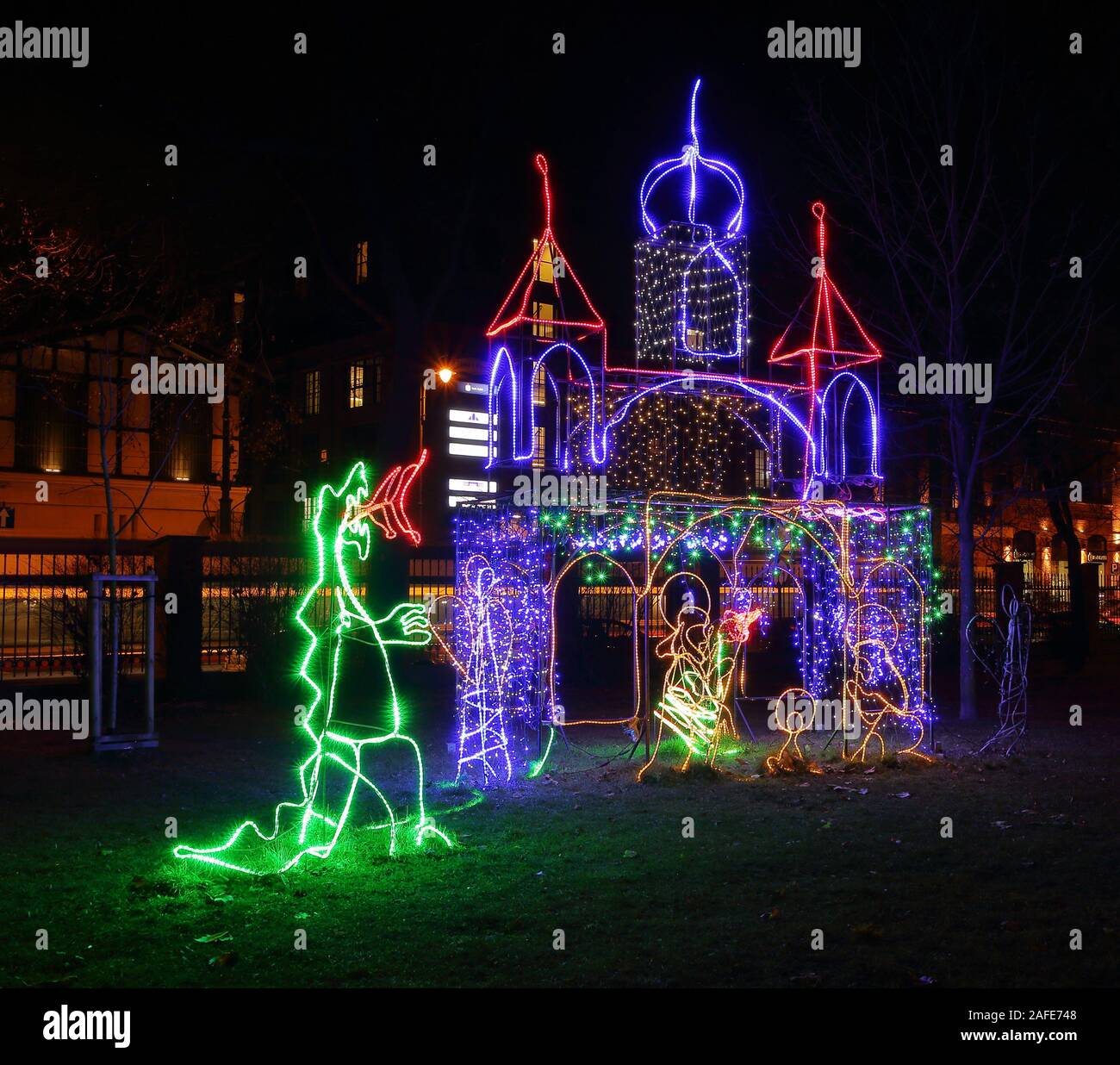 Nativity scene christmas lights decoration hi-res stock photography and ...
