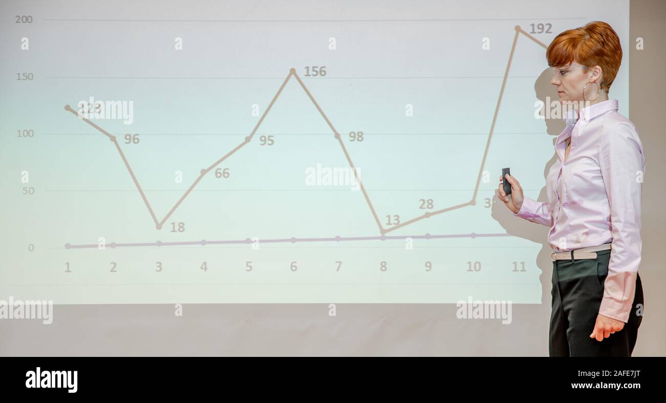 student in college on an example chart explains homework Stock Photo ...