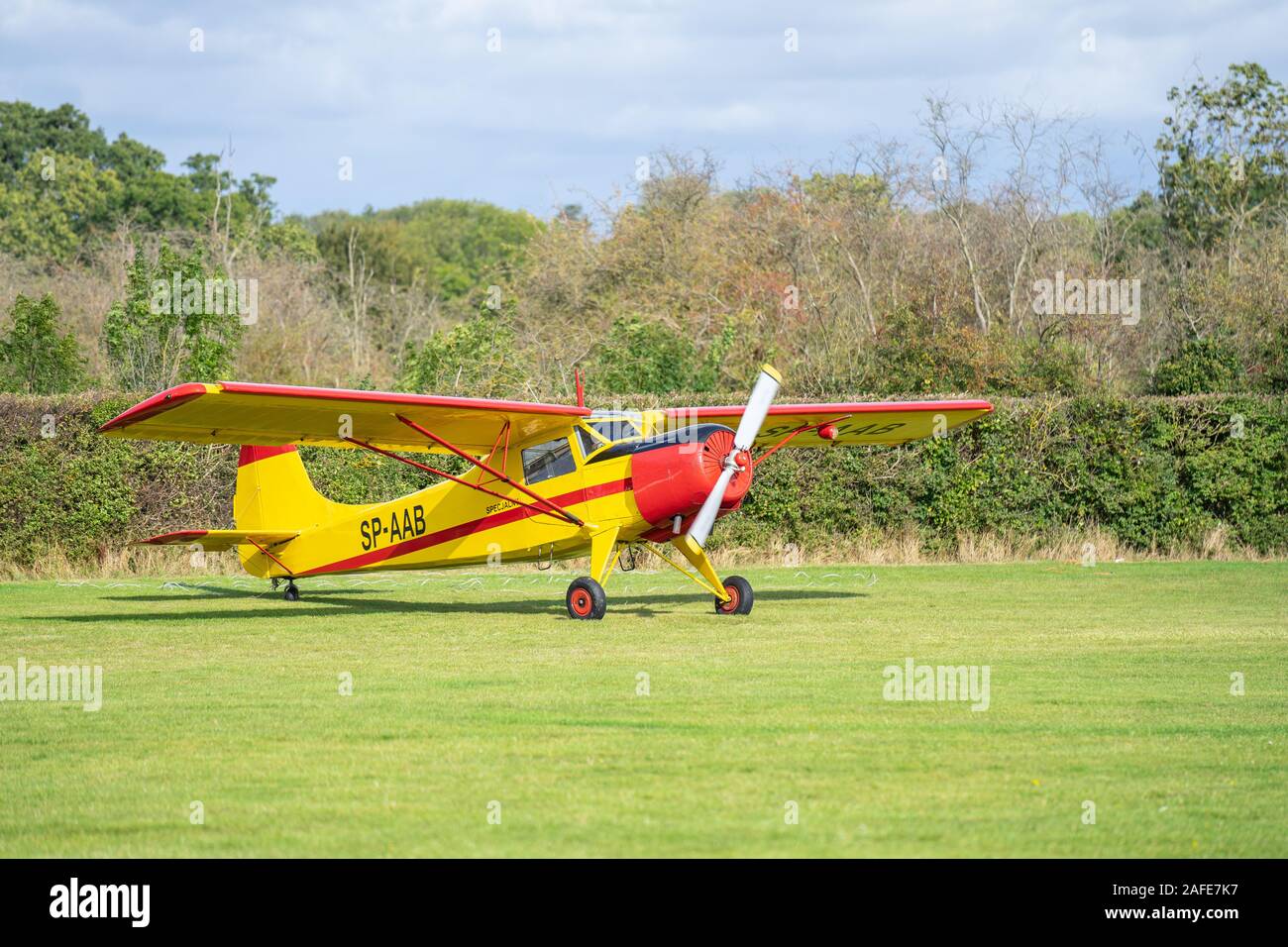 OLD WARDEN, BEDFORDSHIRE, UK ,OCTOBER 6, 2019.Small airplane ready to ...