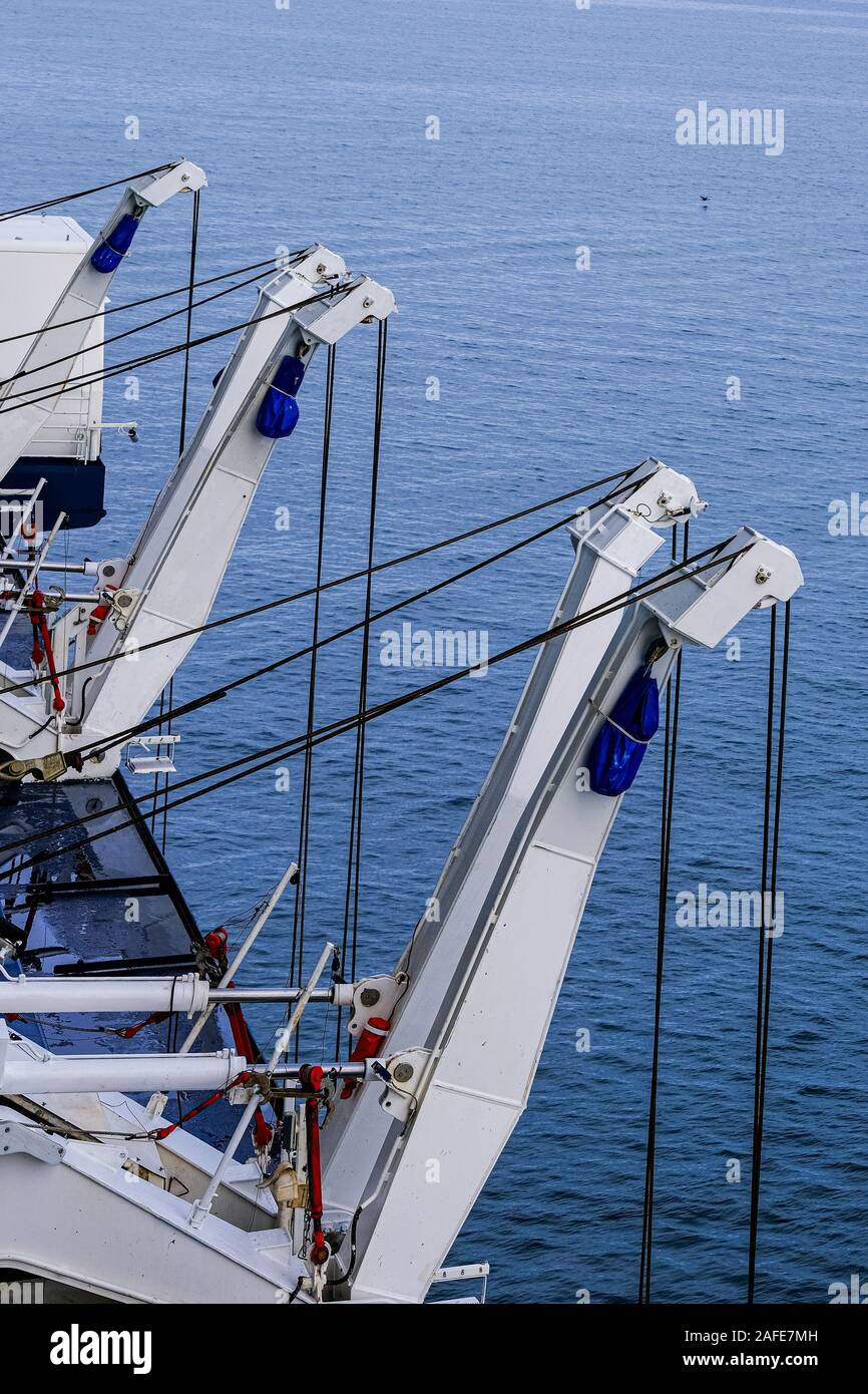 Lifeboat Pulleys on Cruise Ship after releasing Lifeboats into Ocean ...