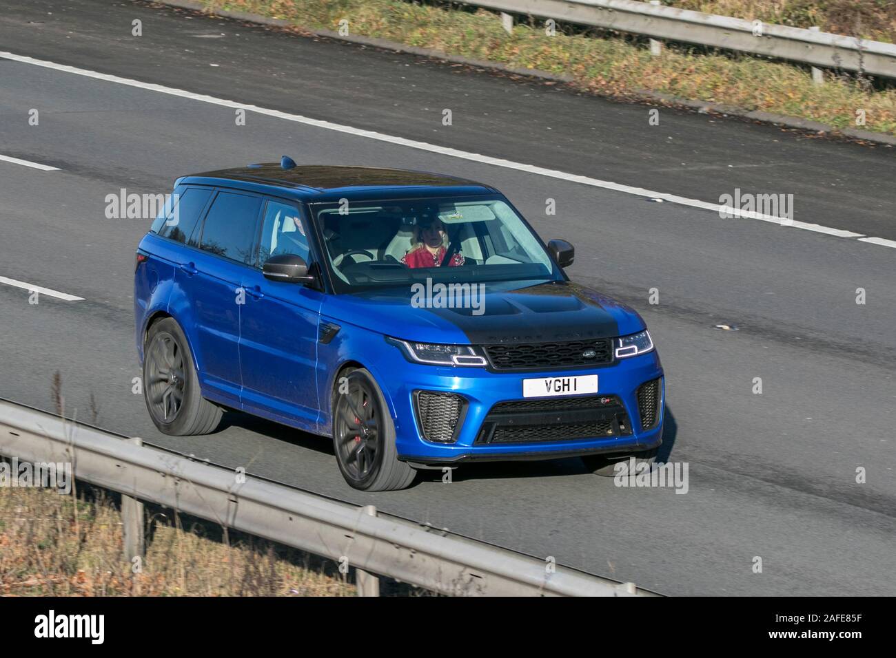 2019 blue Land Rover Range Rover Sport SVR S/C driving on the M61 near ...