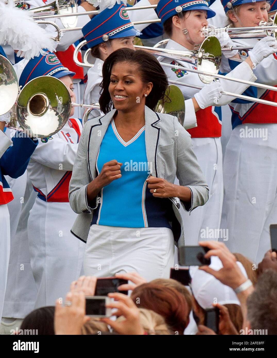 Wearing a patriotic outfit America's first Lady Michelle Obama ...
