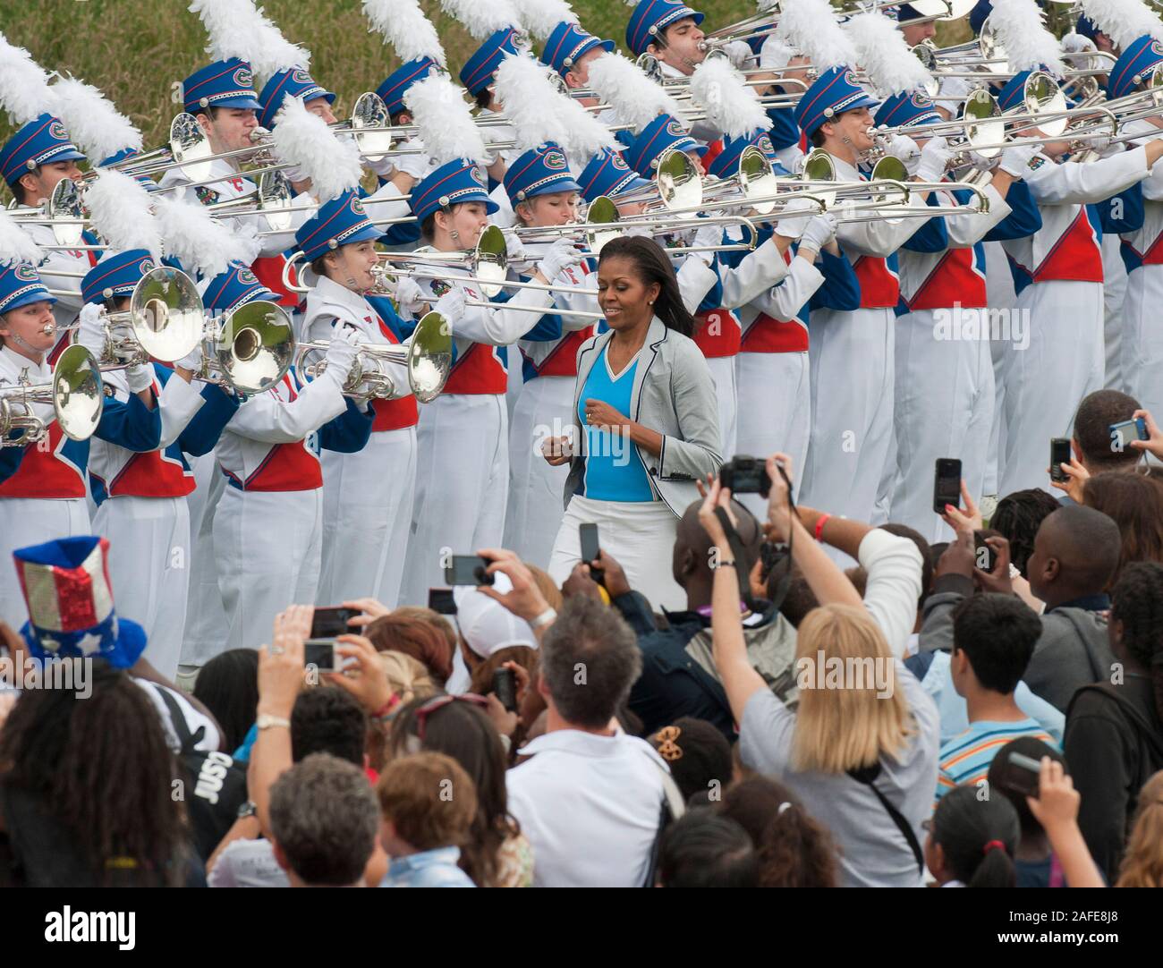 Wearing a patriotic outfit America's first Lady Michelle Obama ...