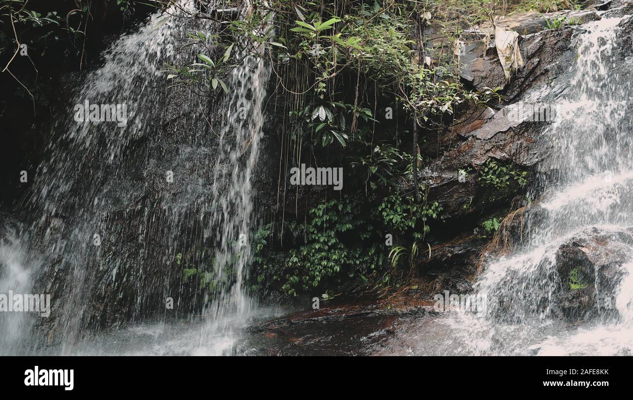 Mountain Cascade Waterfall Wild Spring Stream. Babbling on Rocks in ...