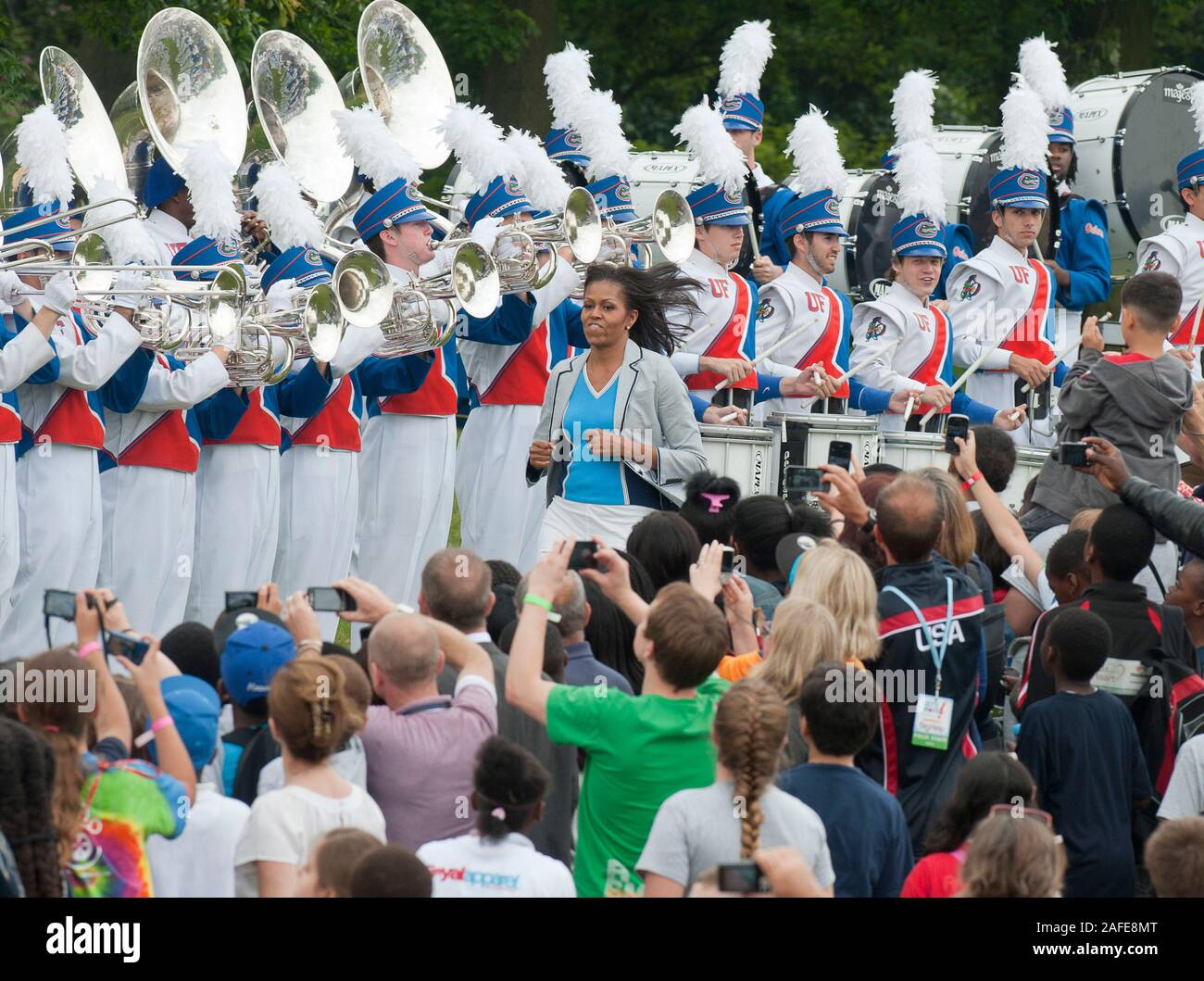 Wearing a patriotic outfit America's first Lady Michelle Obama ...