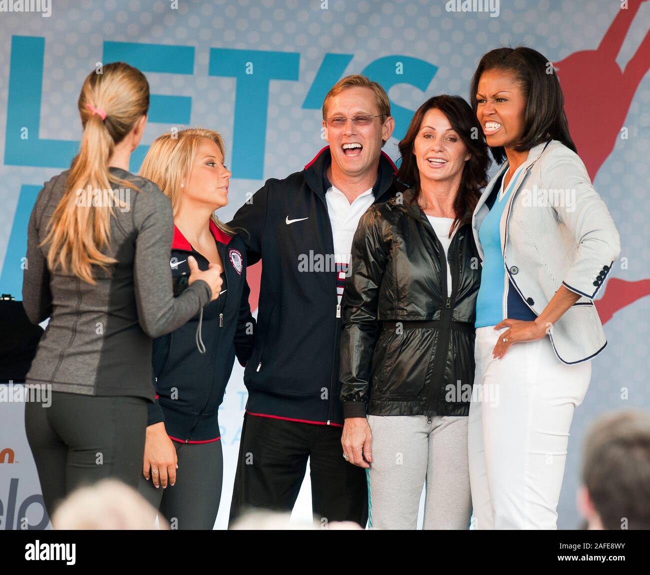 Wearing a patriotic outfit America's first Lady Michelle Obama ...