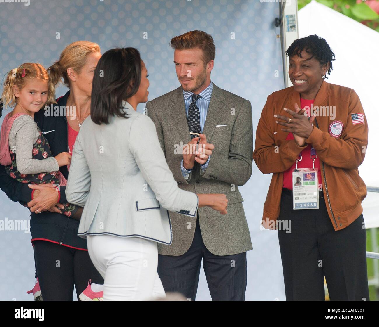 Wearing a patriotic outfit America's first Lady Michelle Obama ...