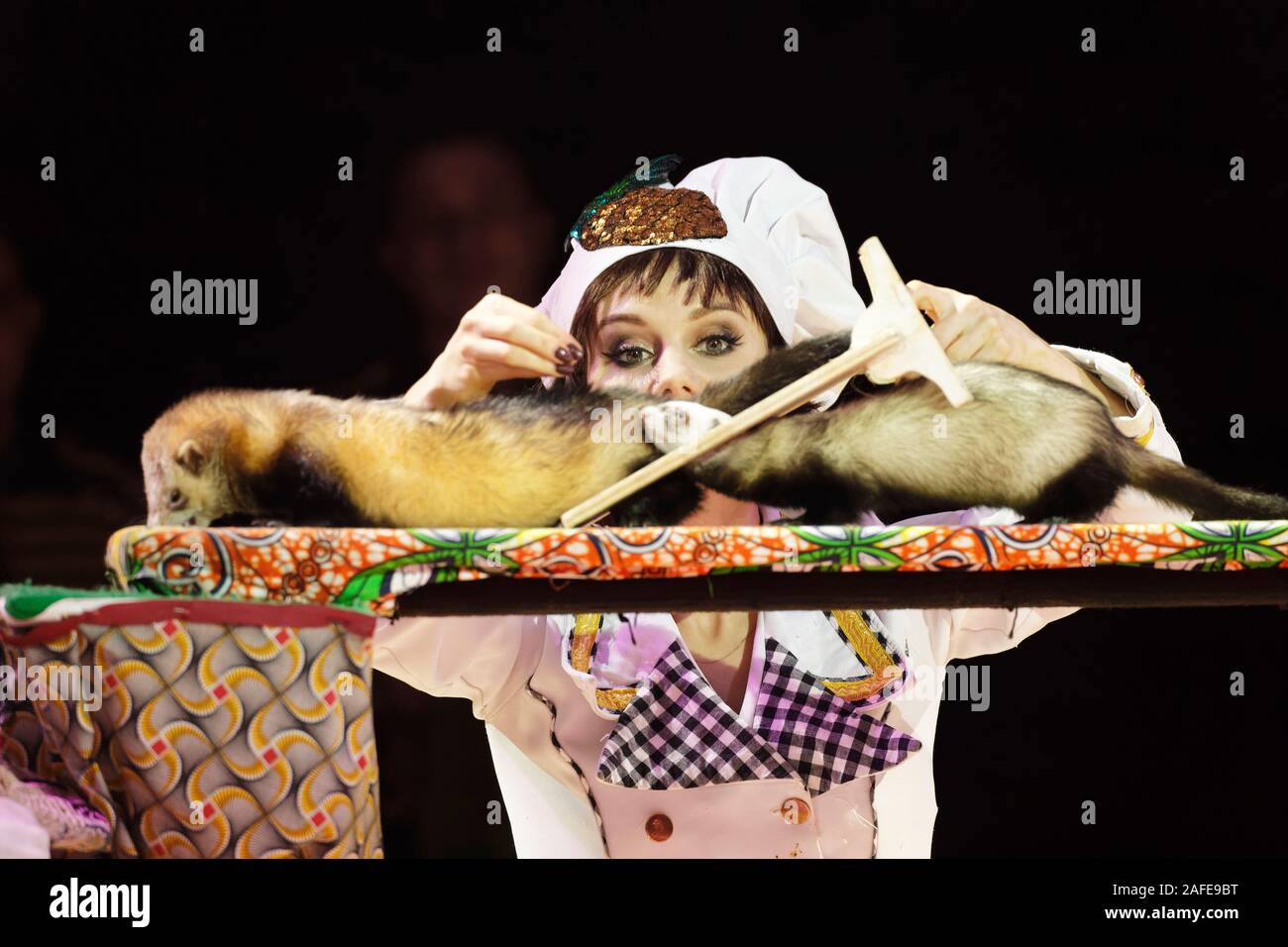 Paris, France. 14th Dec, 2019. Anelya Roslyakova and her ferrets ...