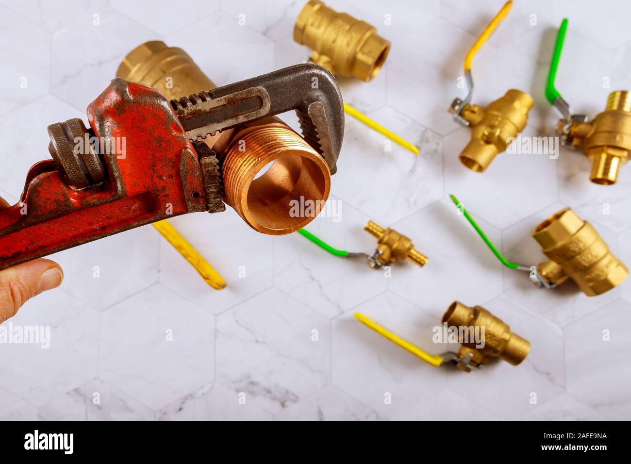 Pipe wrench brass plumbing fittings, heavy construction instruments ...
