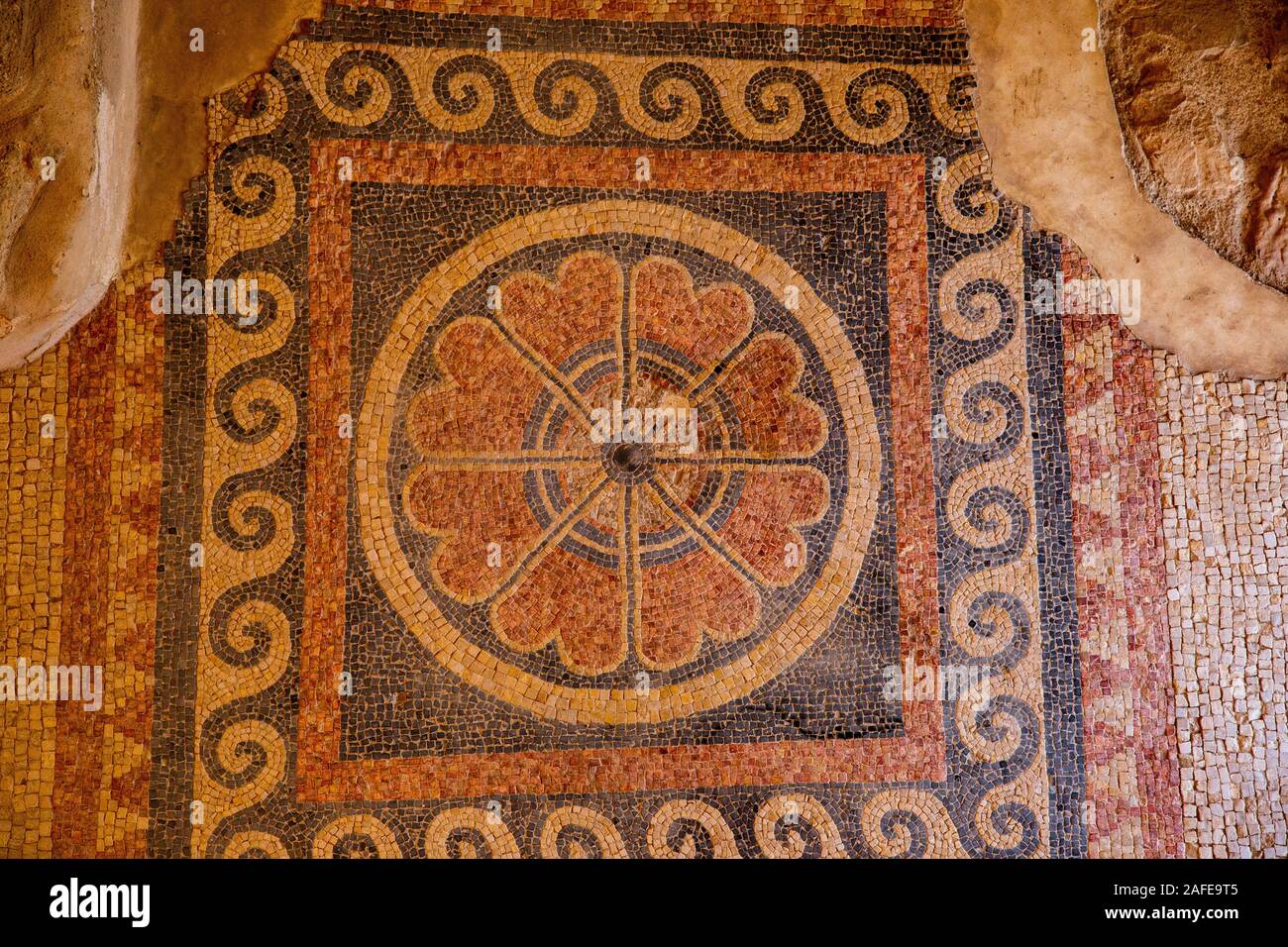 Remains of the Mosaic floor in a ritual bath (Mikveh) Masada national ...