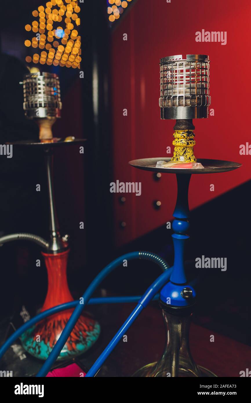 The hookah on the bar counter in a cafe Stock Photo - Alamy
