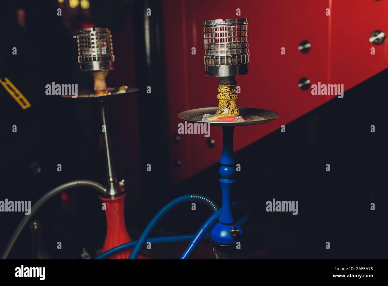 The hookah on the bar counter in a cafe Stock Photo - Alamy