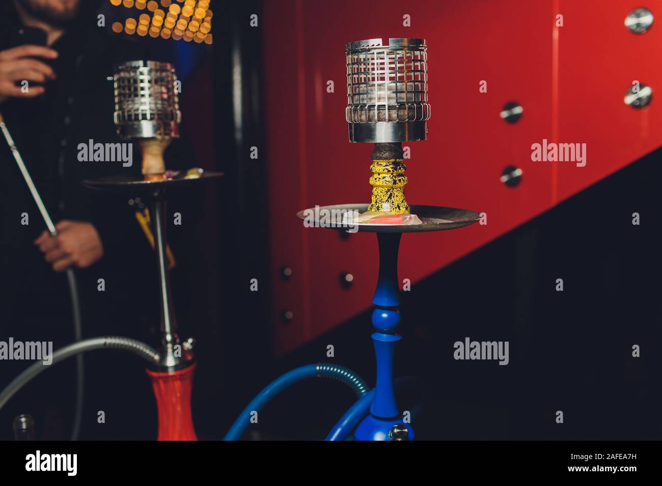 The hookah on the bar counter in a cafe Stock Photo - Alamy