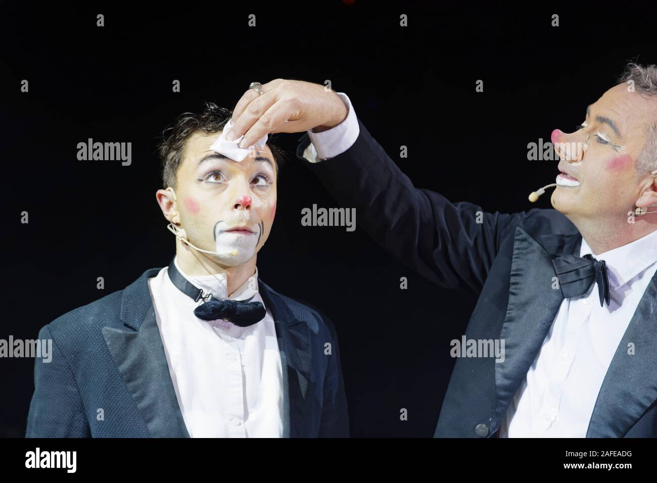 Paris, France. 14th Dec, 2019. Pasha & Morris (clowns) performs during ...