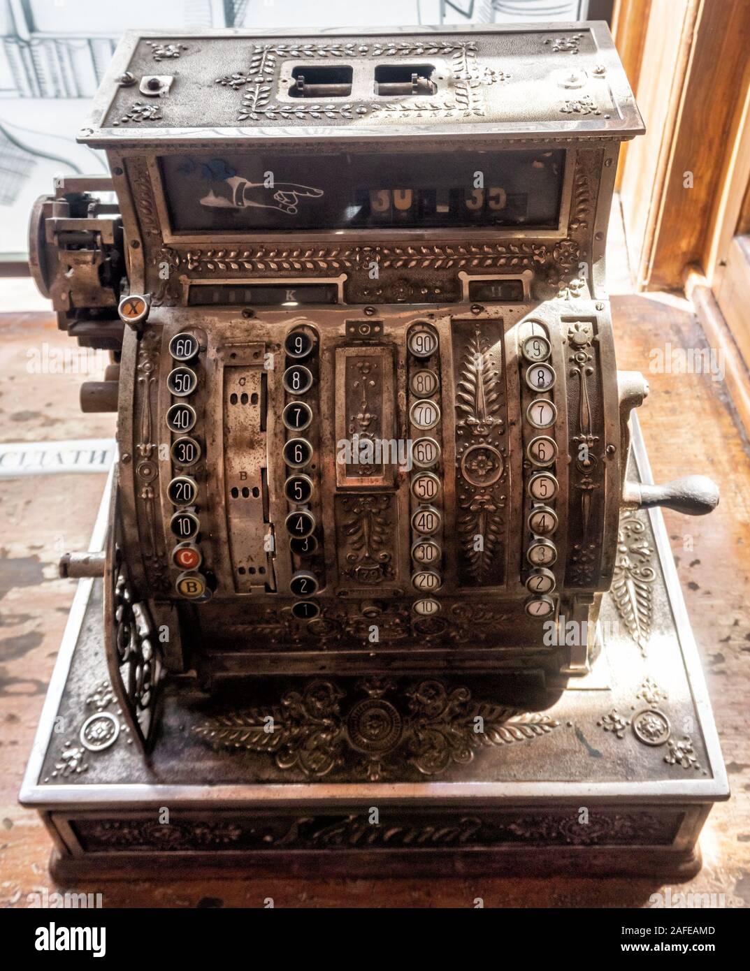 Vintage mechanical cash register in a museum Stock Photo - Alamy