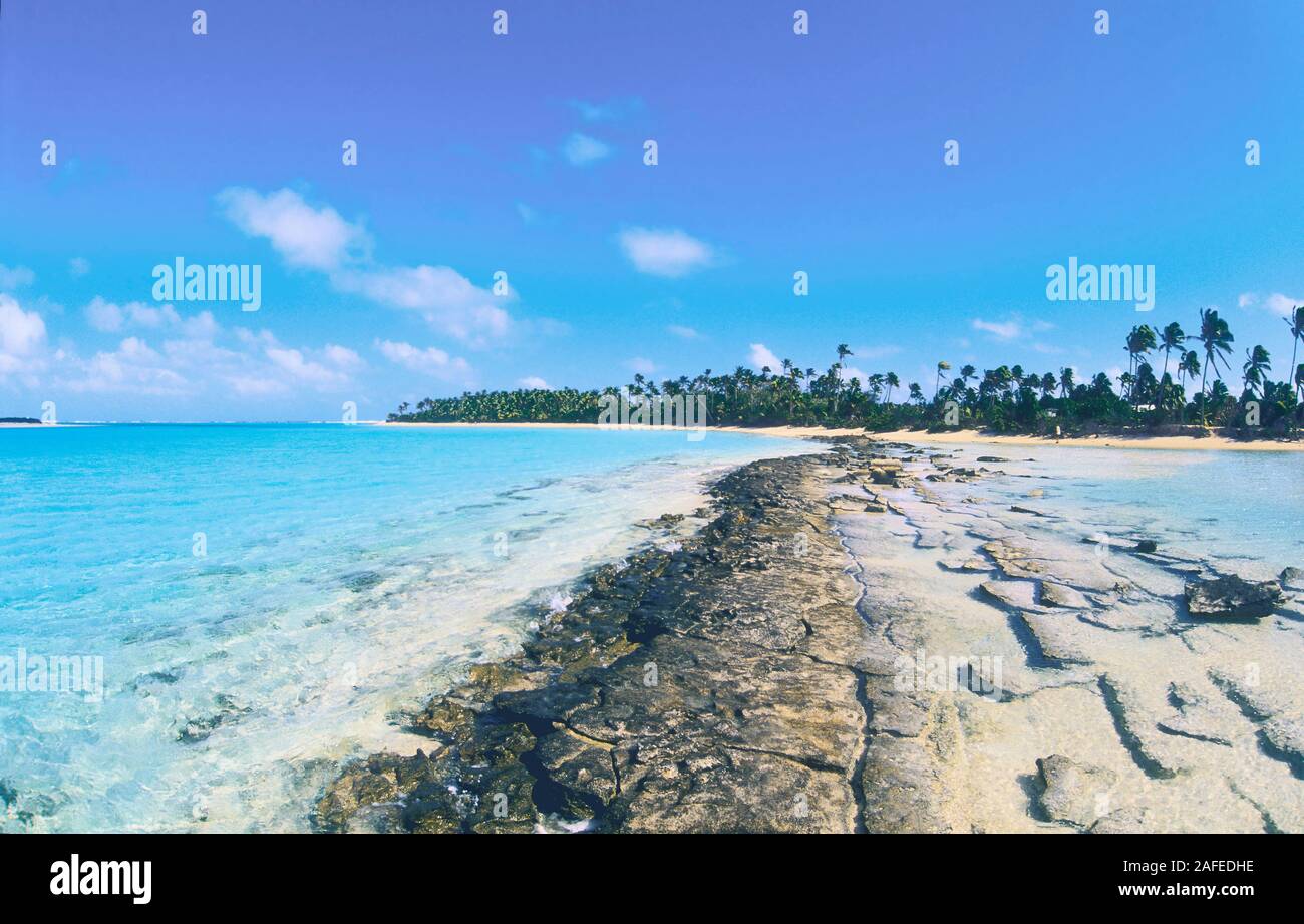 Pacific palms lagoon blue water ocean aitutaki coconut atoll san hi-res ...