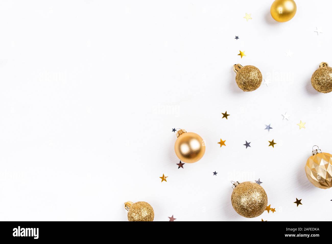 Festive white background with Christmas decorations Stock Photo - Alamy