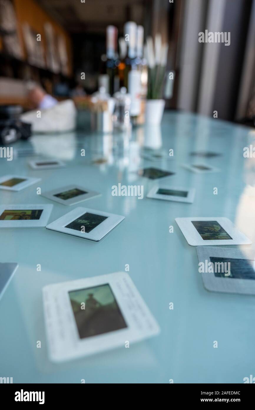 Slide frames on table as decoration Stock Photo - Alamy