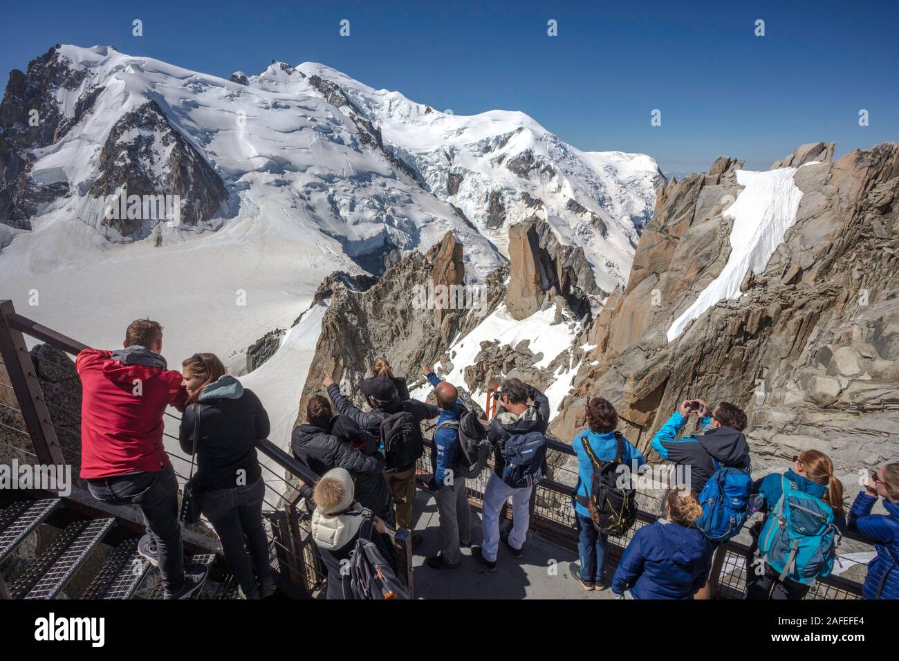 Mont Blanc view from the Aiguille du Midi platform. Chamonix, France ...