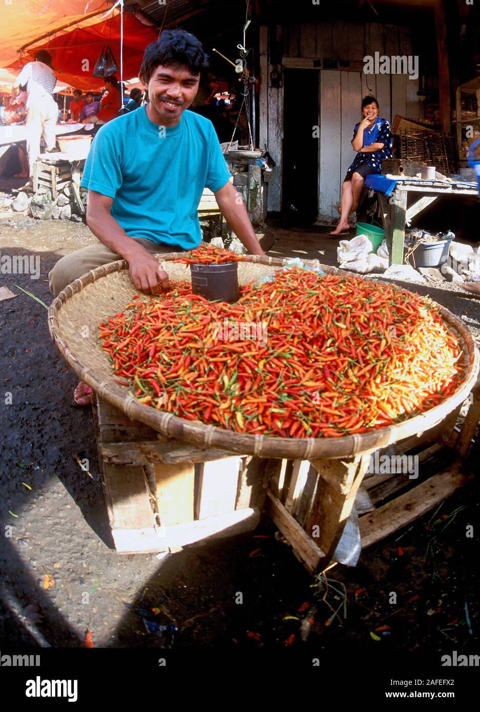 Saturday market and local people trading chilli in the village of ...