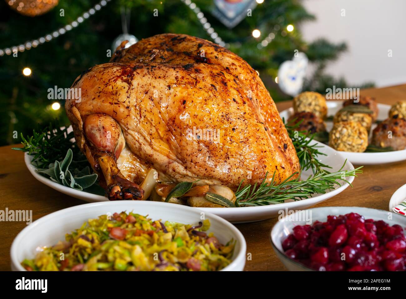 Christmas dinner with roast turkey crown and vegetables Stock Photo - Alamy