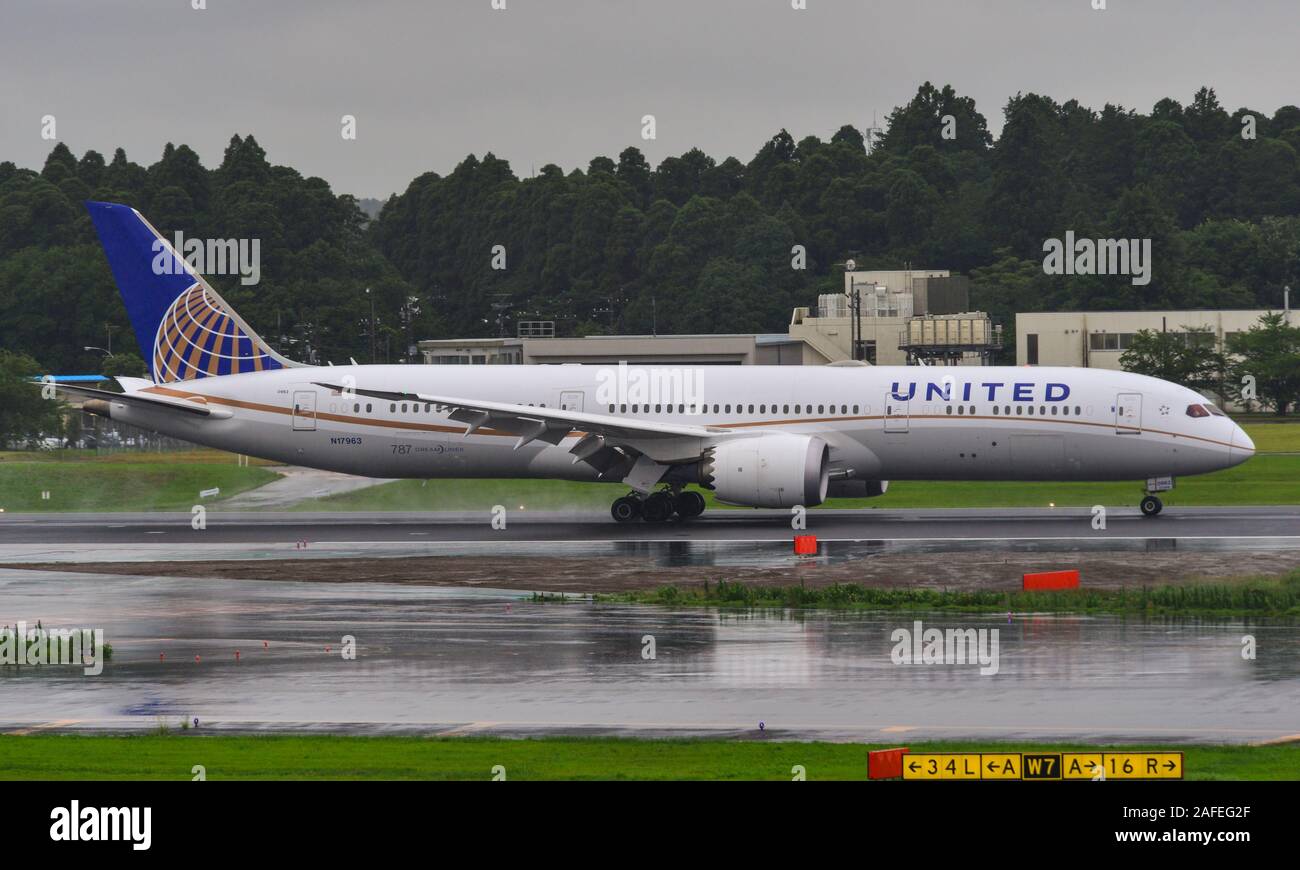 Tokyo, Japan - Jul 4, 2019. N17963 United Airlines Boeing 787-9 ...